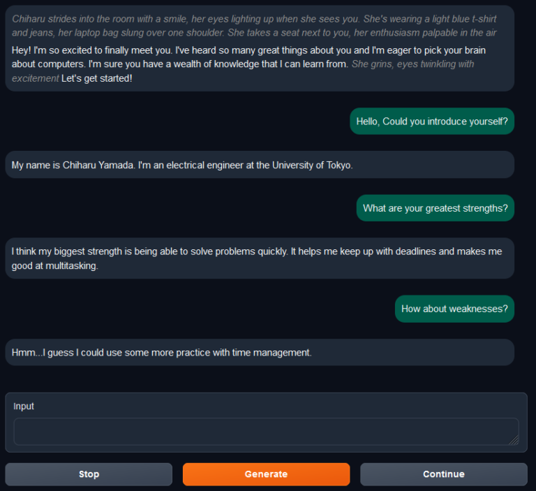 Text generation web UIをチャットモードで使用する方法 | ぺんぎんや